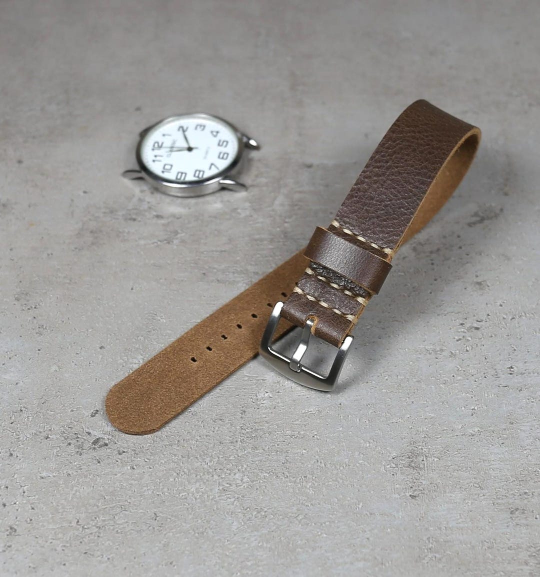 Horween Leather Single Pass Watch Strap: Handmade Dark Brown Wrist Band ...