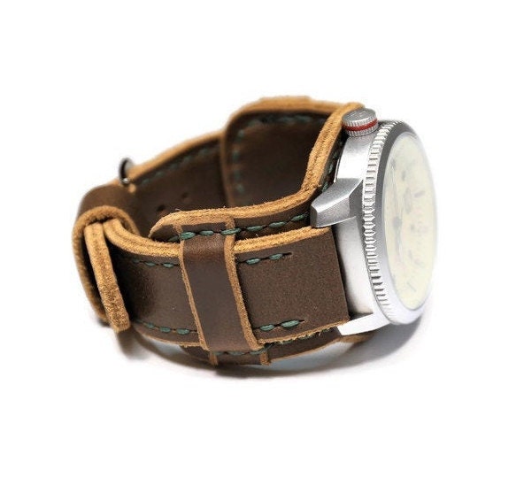 Horween Chromexcel Leather Watch Strap: Handmade Full Grain Bund Cuff ...