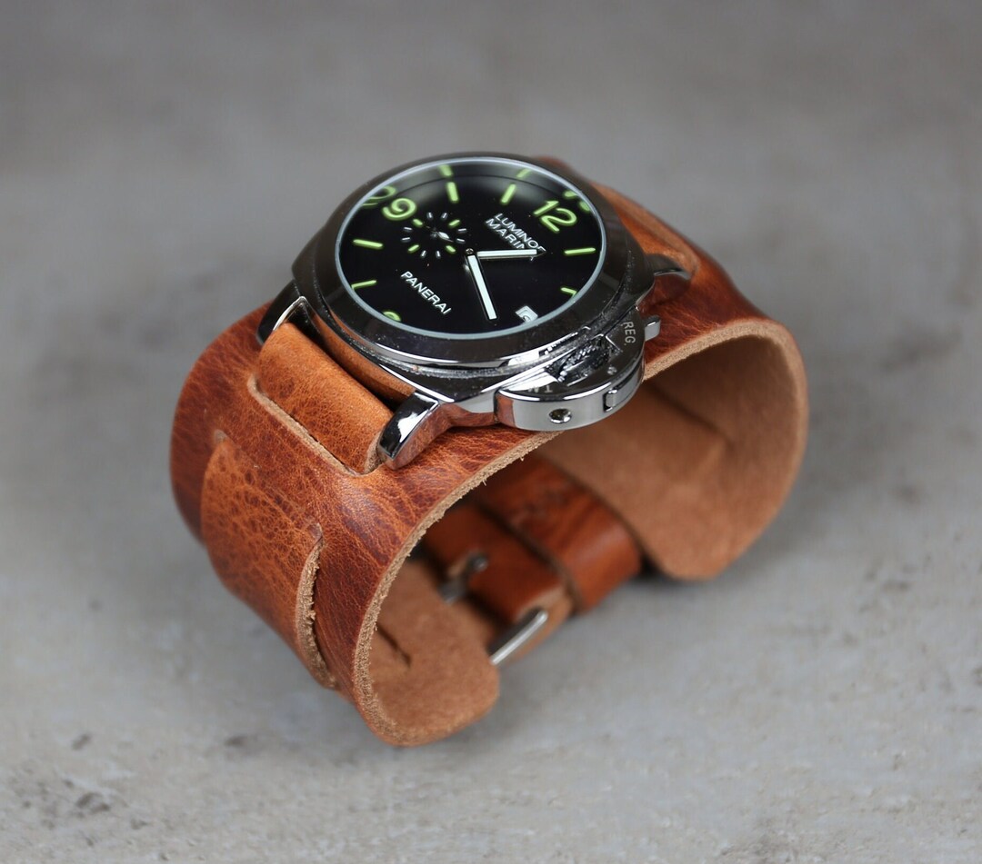 Bund Strap Horween Leather Watch Band Brown Leather Cuff Watch - Etsy