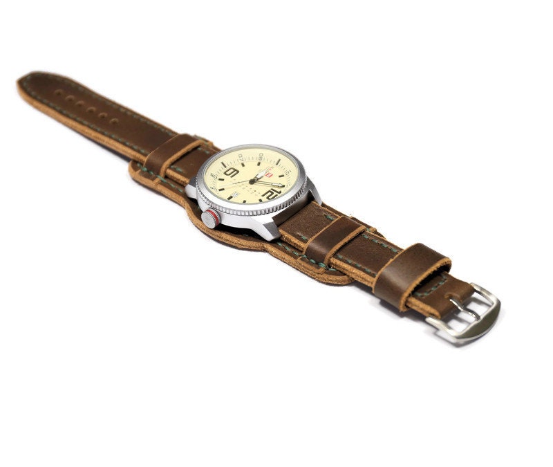 Horween Chromexcel Leather Watch Strap: Handmade Full Grain Bund Cuff ...