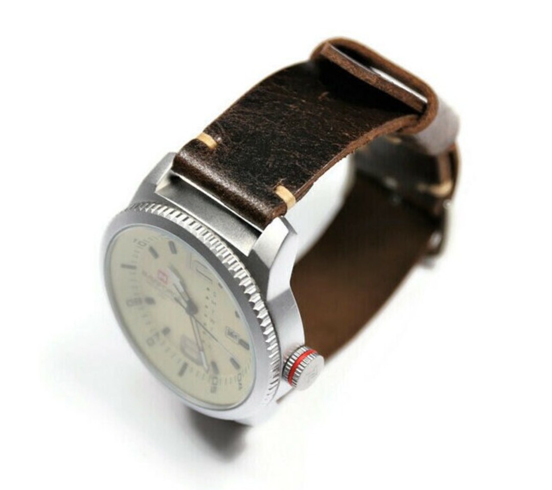 Distressed leather watch strap Handmade brown watch band 18mm - Etsy Polska