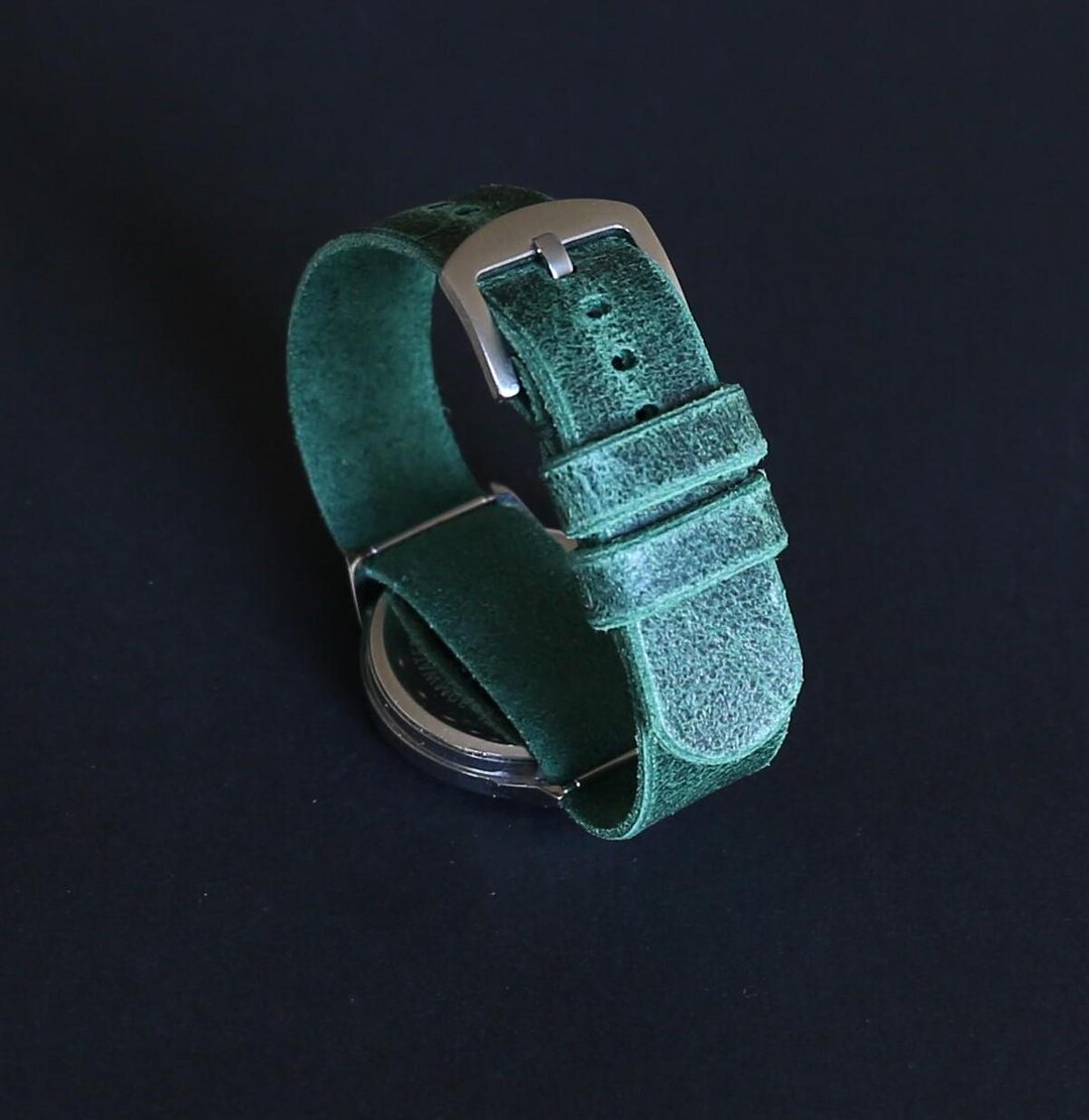 One-piece Leather Watch Strap Green - Distressed Watch Band for Men ...