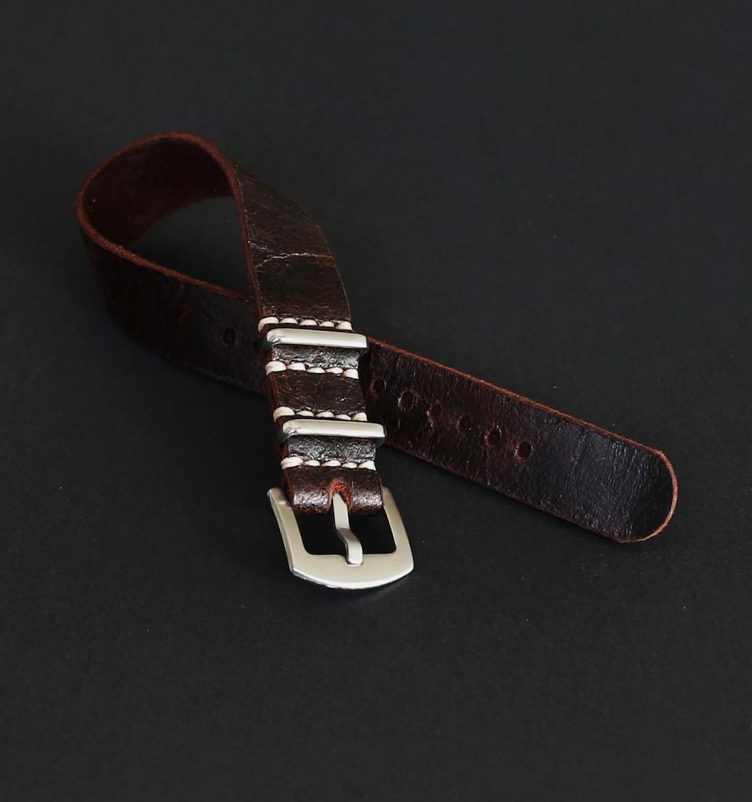 One-piece Leather Watch Strap, 18mm 20mm 22mm 24mm, Dark Brown ...