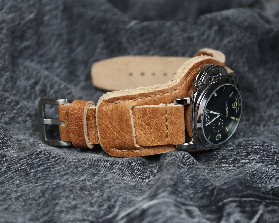 Bund Watch Strap, High Quality Horween Leather Watch Band Natural Brown ...