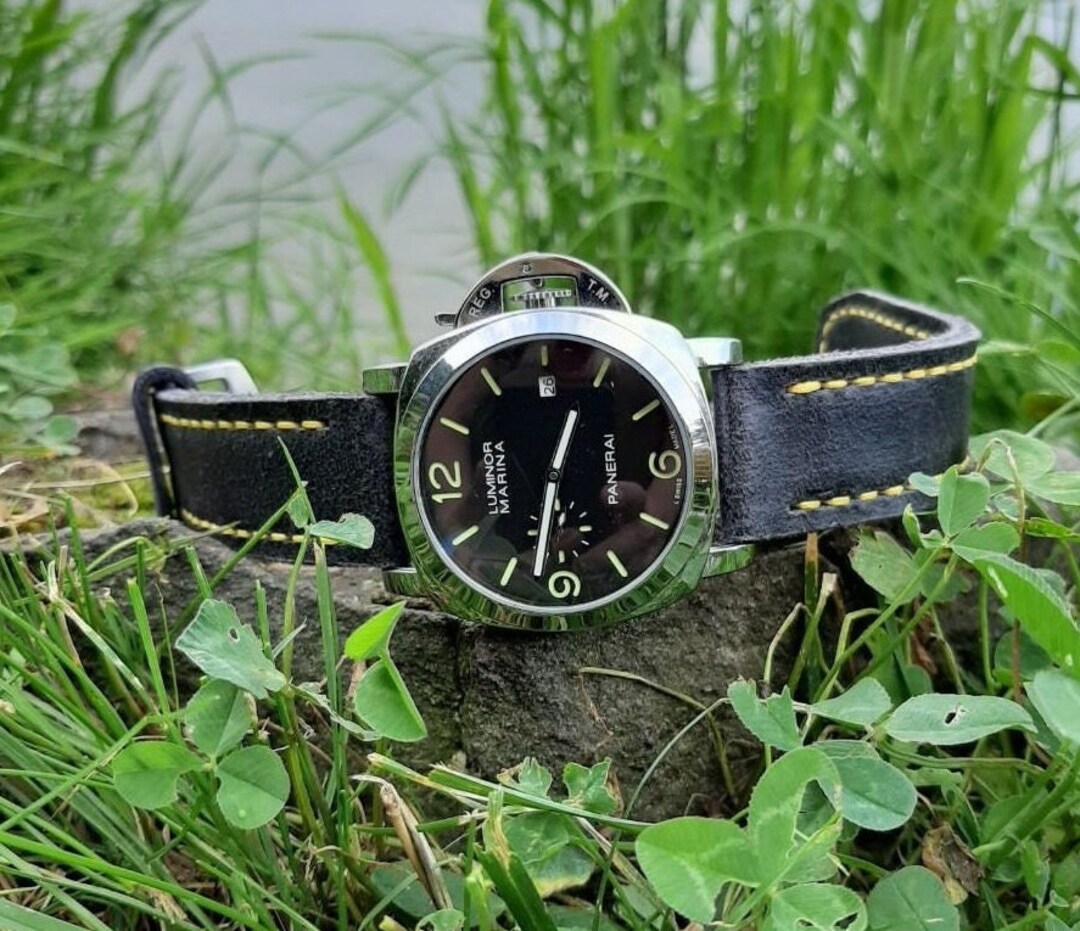 Black Leather Watch Strap Men 18mm 20mm 22mm 24mm, Handmade Thick ...