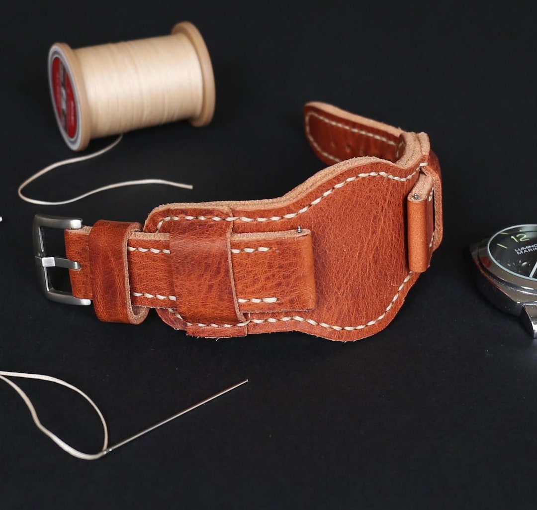 Horween Leather Cuff Watch Strap, Thick Leather Wrist Watch Band ...
