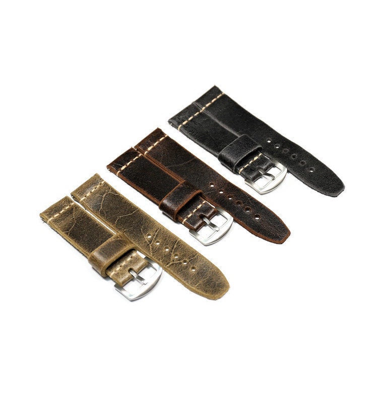 Distressed leather watch strap black Custom Handmade watch - Etsy Polska