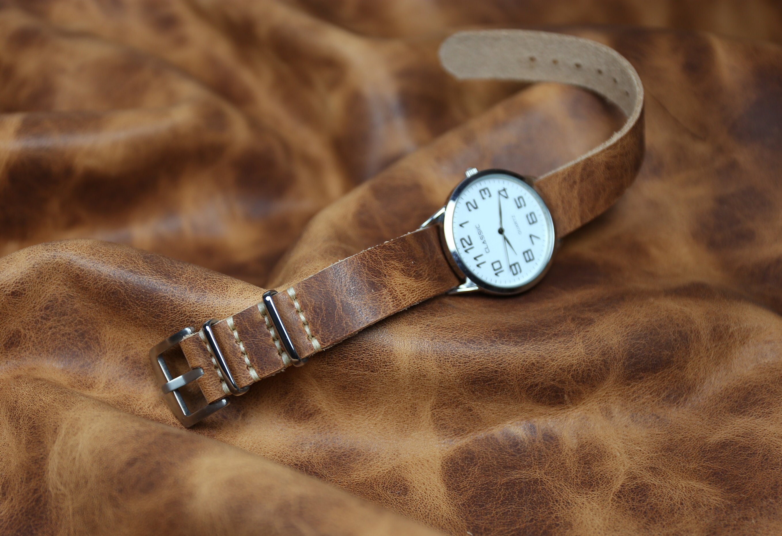 Leather watch strap one piece - Etsy Nederland