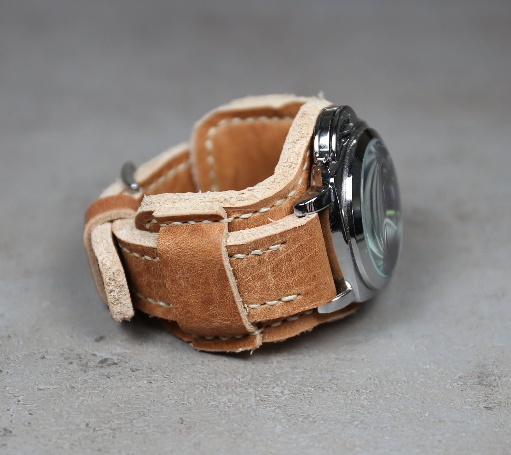 Leather Cuff Watch Strap Full Grain Thick Leather Watch Band - Etsy