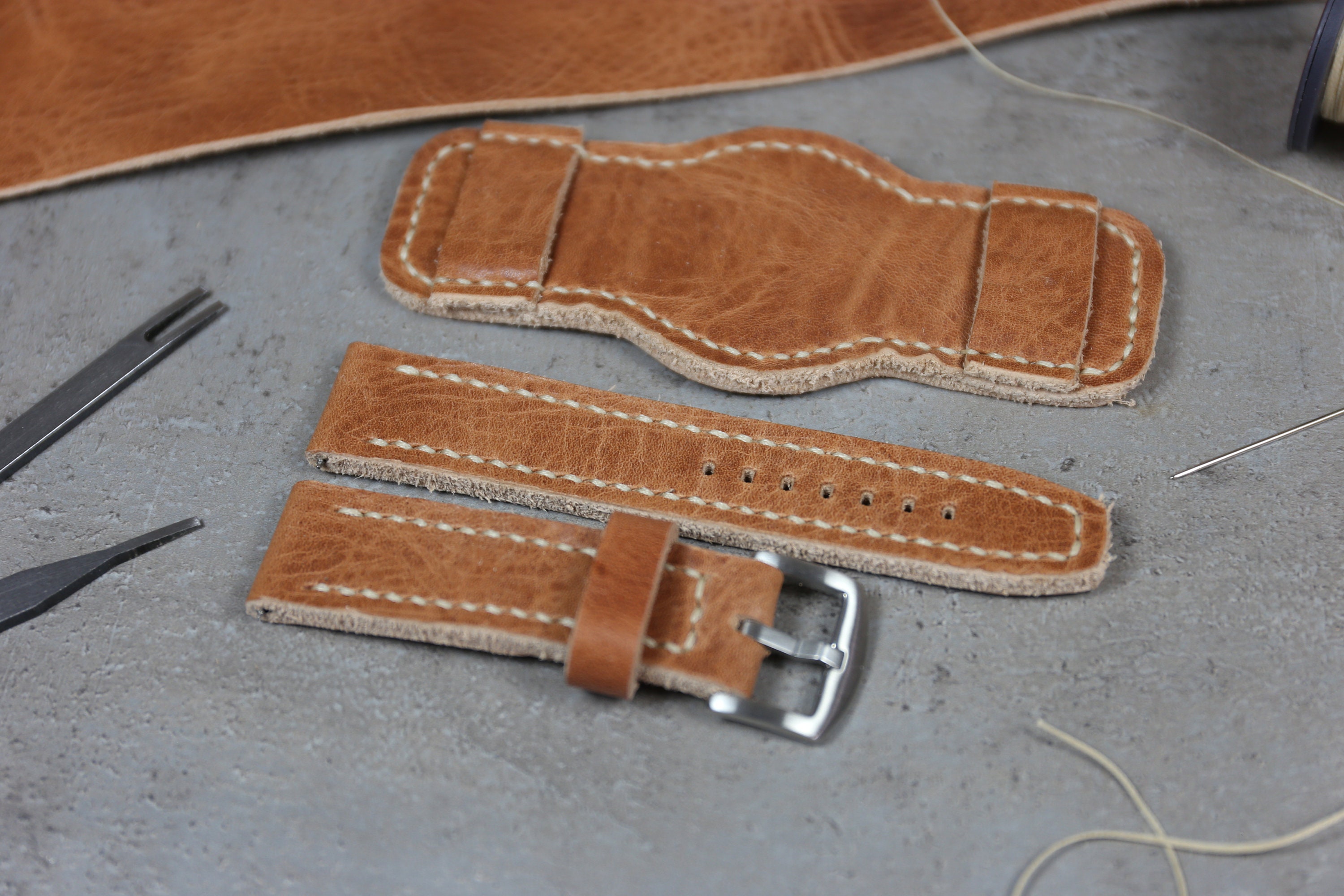 Leather Cuff Watch Strap Full Grain Thick Leather Watch Band - Etsy