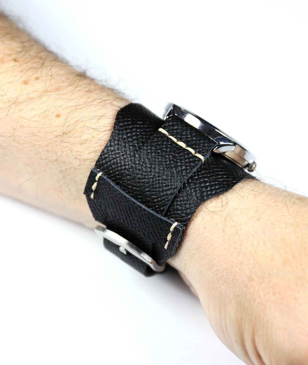 Leather Watch Band 18mm 20mm 22mm 24mm Black, Bund Strap Men, Cuff ...