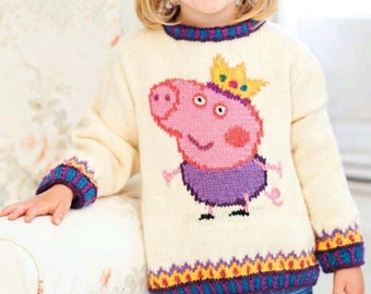 PDF Knitting Pattern Child's George Peppa Pig Jumper Sweater 2-5yrs DK ...