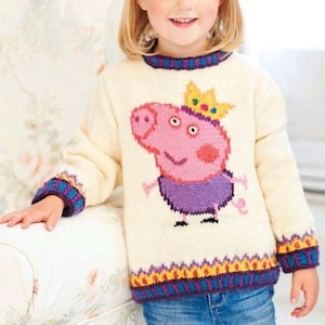 Knitting Pattern Peppa Pig Prince George Motif Sweater Boys Girls ...