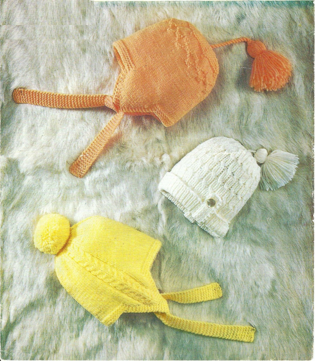 Baby Hats PDF Knitting Pattern Boys Girls Helmet Tassel Beanie Hat 3 X ...