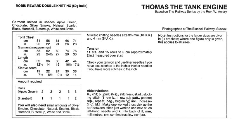 PDF Knitting Pattern Thomas Tank Engine Train Motif Children's Sweater ...
