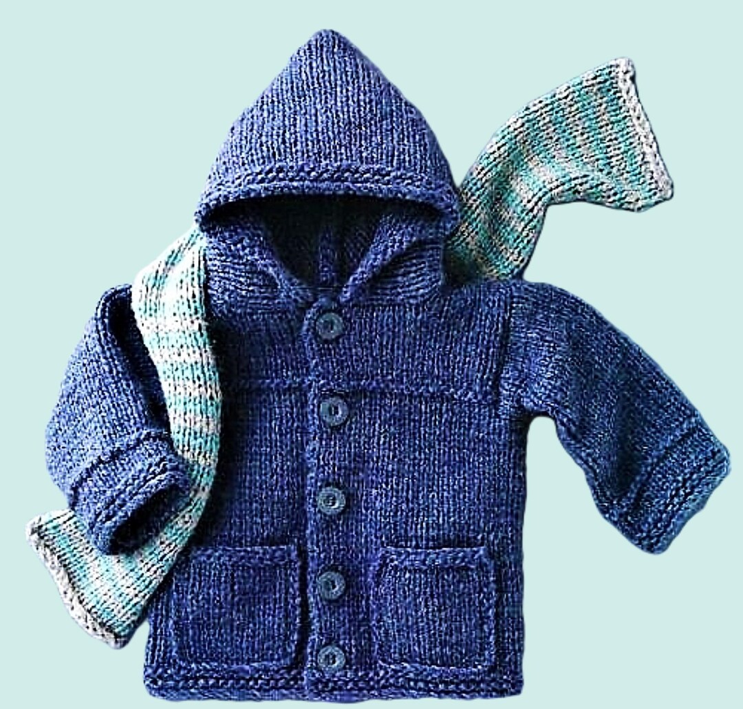 Easy Knit Childs Hooded Jacket Boys Girls Chunky Cardigan Coat & Scarf ...