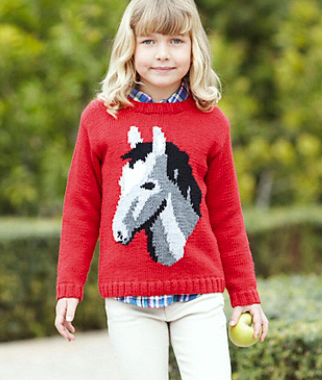 Childs Teenager Horse Motif Sweater Older Girls Jumper Pony Intarsia ...