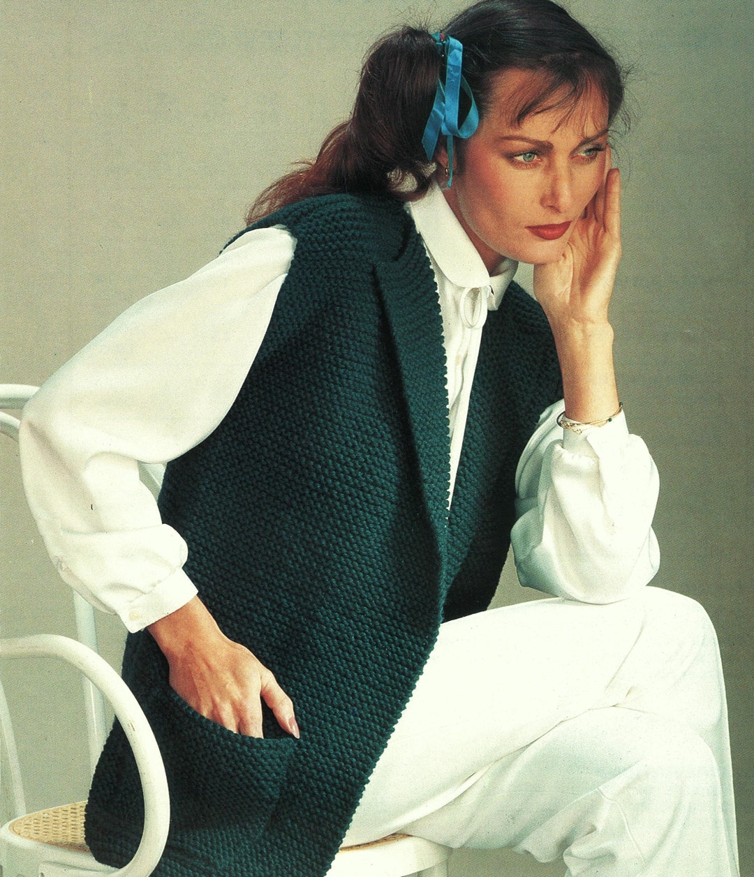 Easy Knit Womens Long Garter Stitch Waistcoat Ladies Chunky Vest With ...