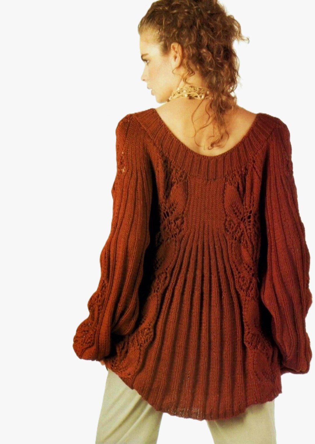 Ladies Scoop Neck Swing Tunic Sweater Womens Flower Panel Smock Jumper ...