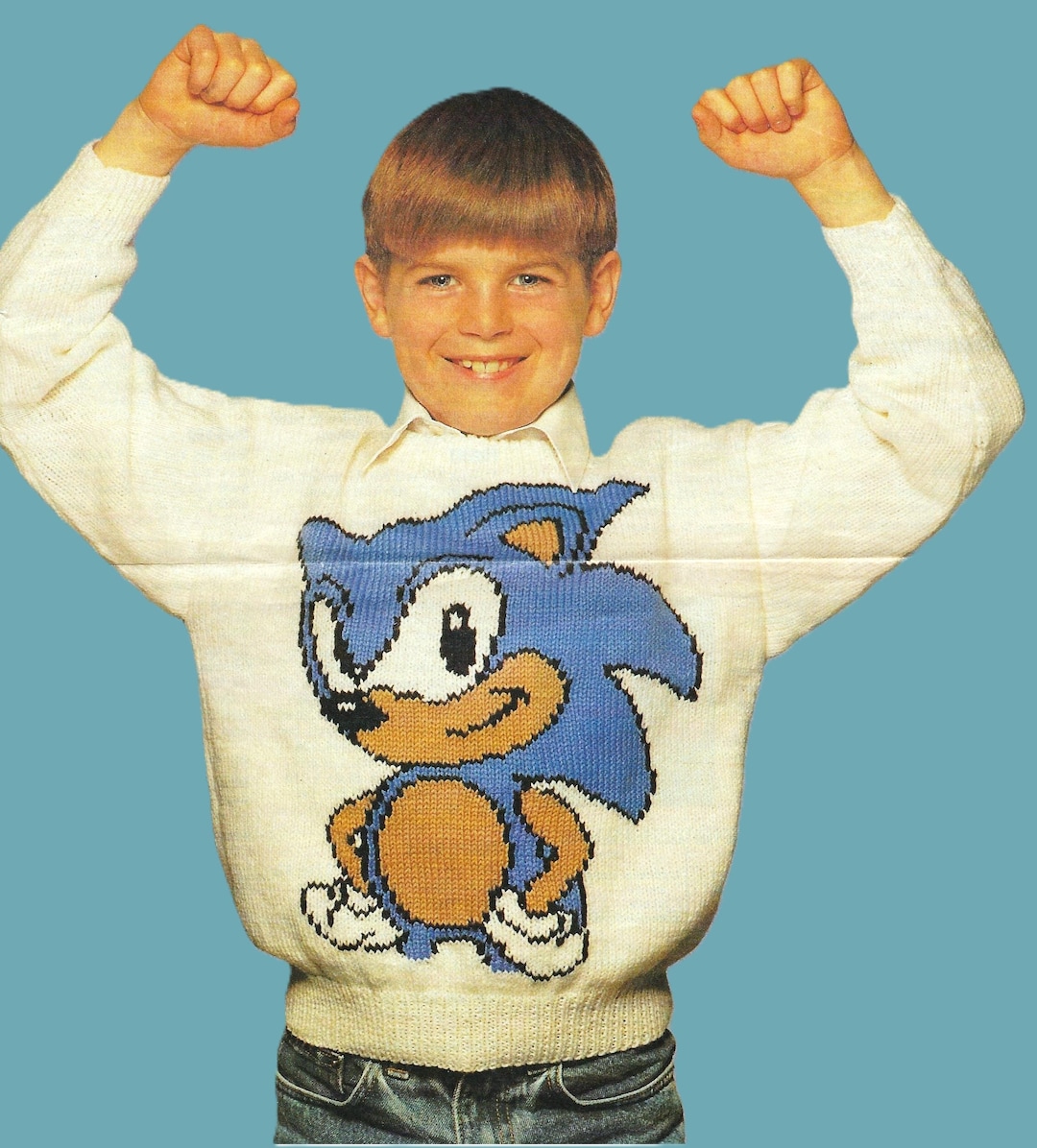 Age 4 - Adult Sonic the Hedgehog Motif Sweater PDF Knitting Pattern ...