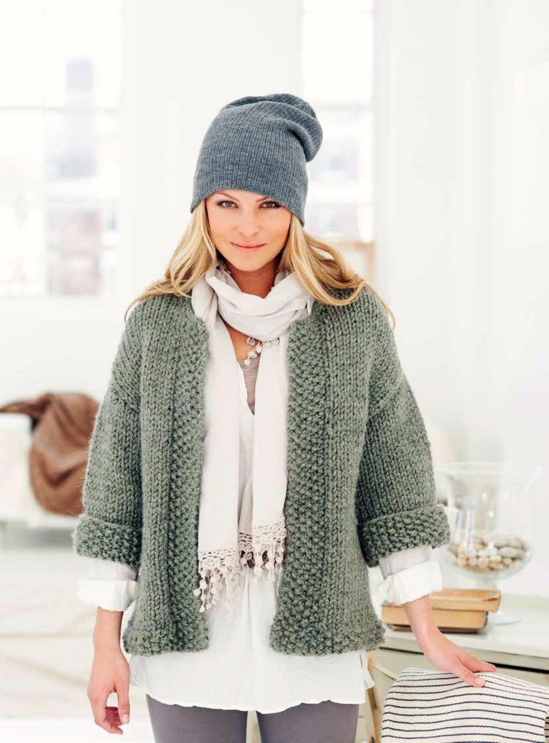 Womens Easy Knit Jacket & Waistcoat Beginners Super Chunky Knitting ...