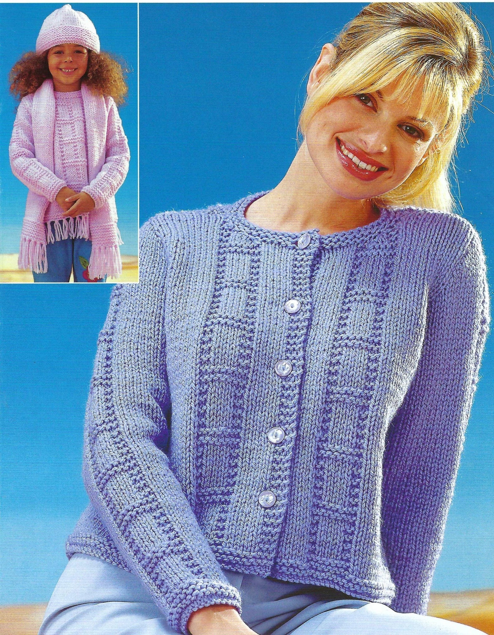Easy Knit Womens Girls Chunky Tunic Sweater Cardigan Scarf & Hat PDF ...