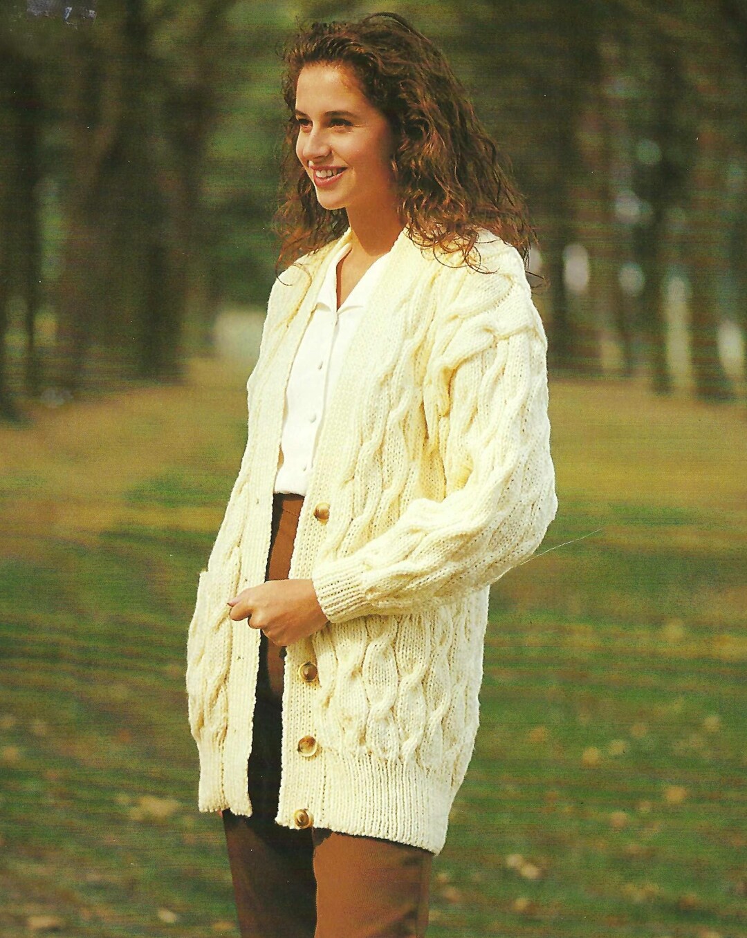 Ladies Long Line Cable Cardigan Womens V Neck Jacket PDF Knitting ...