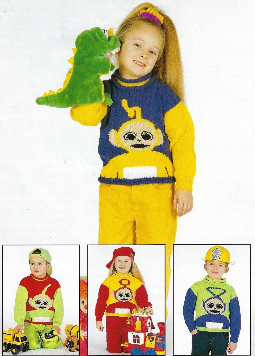 Childs Teletubbies Motif Sweater Boys Girls Jumper PDF Knitting Pattern ...