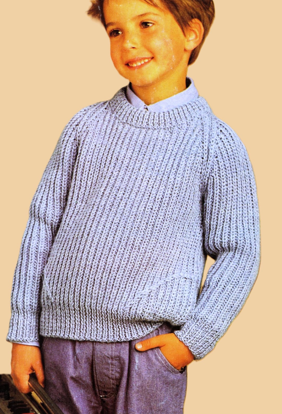 Older Boys Fisherman's Rib Sweater Easy Knit Childs Jumper Crew Neck ...