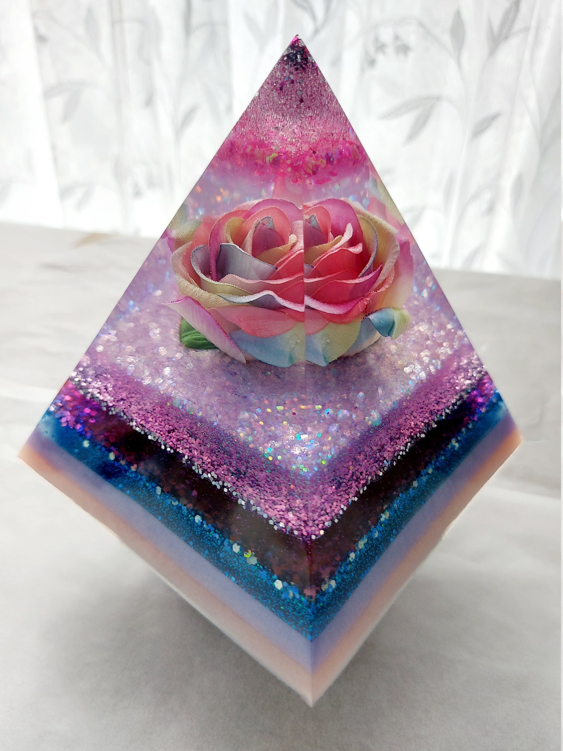Handmade Rainbow Rose Flower Resin Pyramid Pink Purple Lilac | Etsy