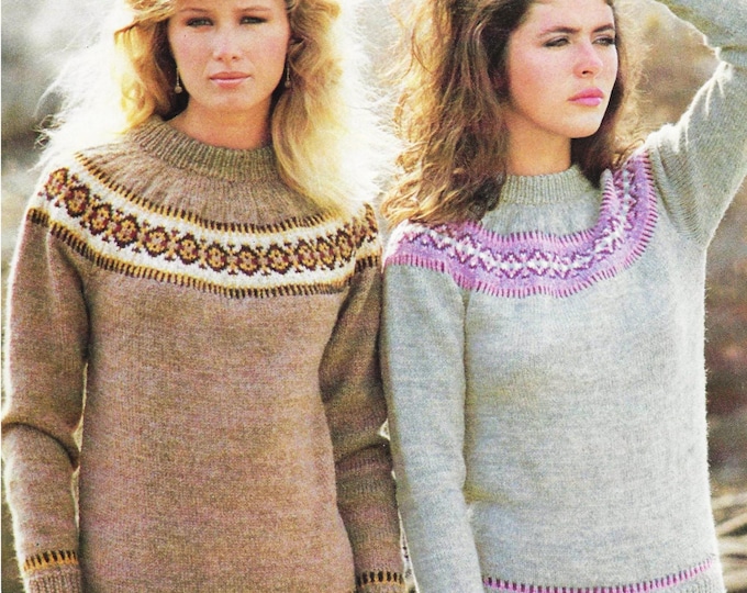Ladies Gorgeous Nordic Style Fair Isle Sweater, Vintage Knitting ...