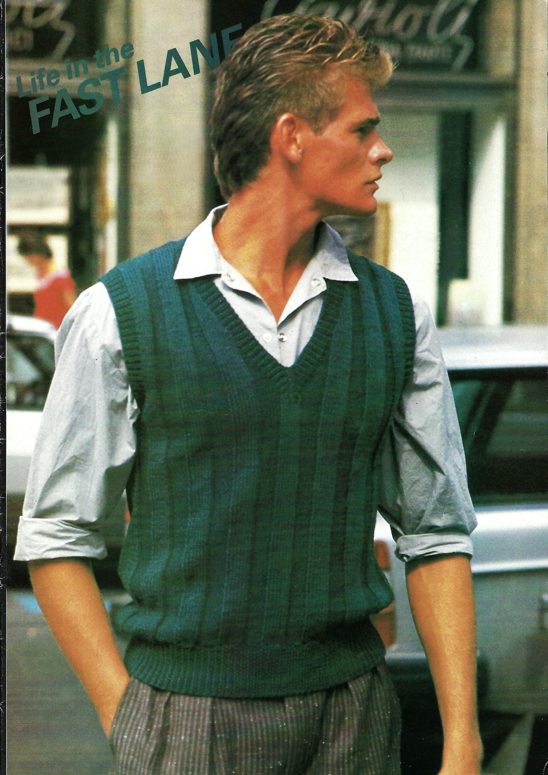 Mens Simple V Neck Slipover Tanktop Vest 2 Row Repeat Sweater PDF ...