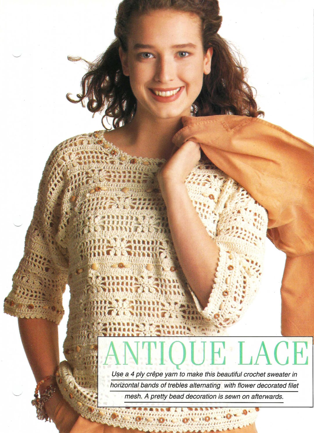 Crochet Pattern PDF Women's Flower Decorated Filet Mesh Sweater Ladies ...