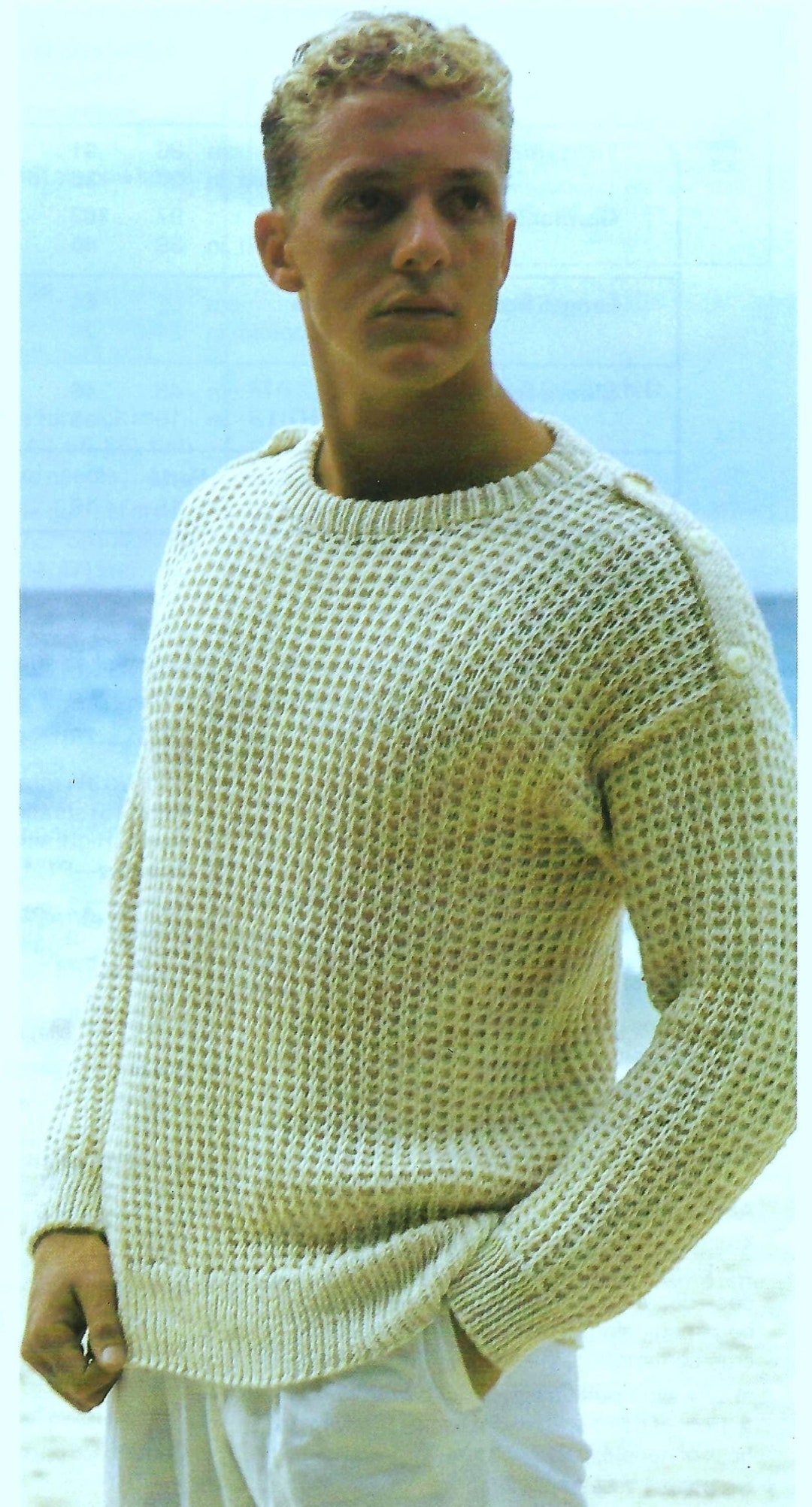 Easy Knit Mens Summer Sweater With Shoulder Tabs Gents Cotton Jumper ...