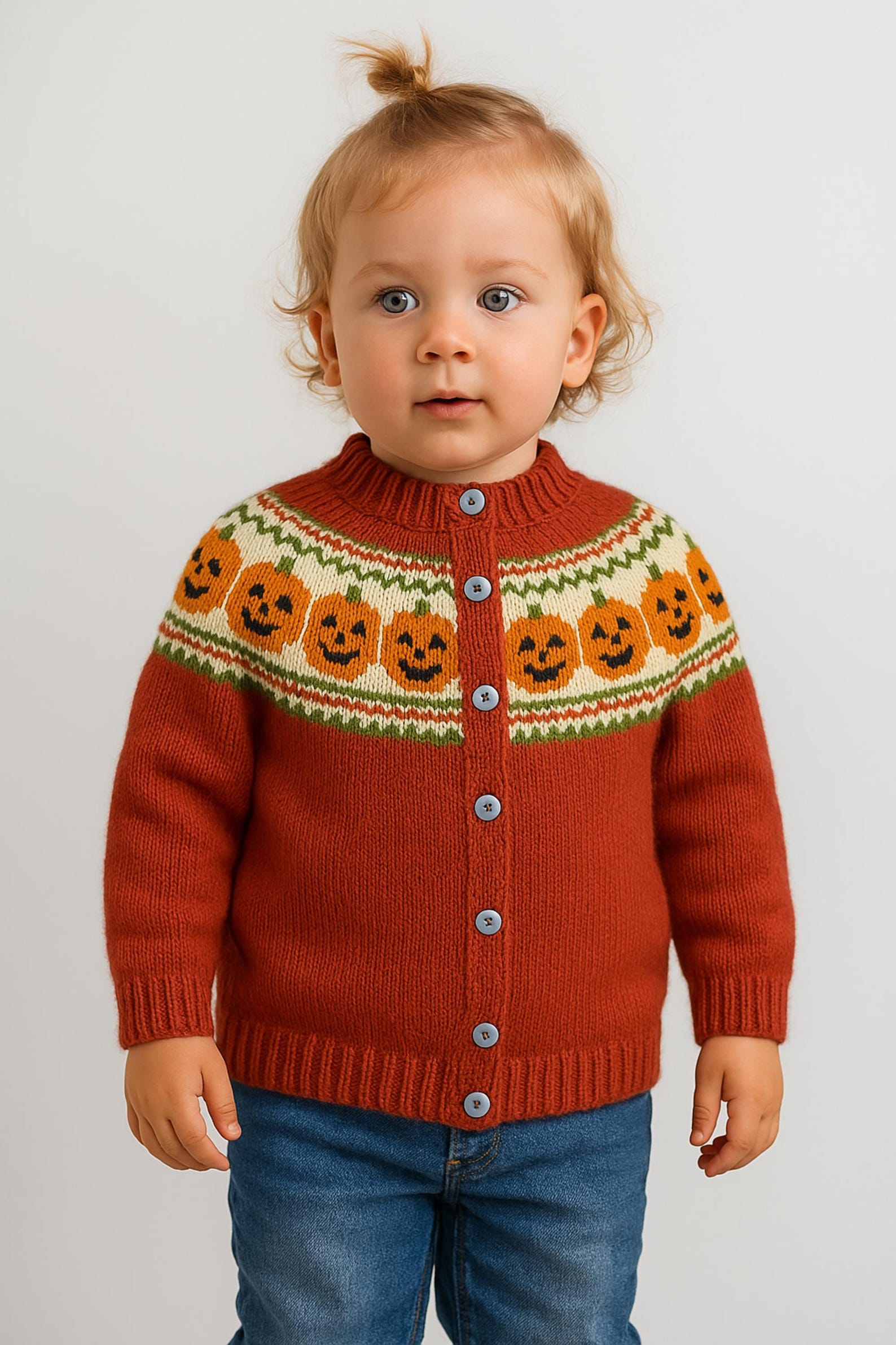 Knitting Pattern PDF Pumpkin Fair Isle Yoke Cardigan Halloween Novelty ...