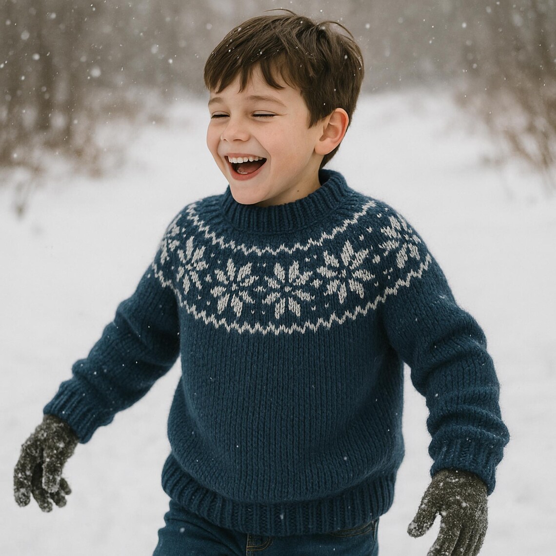 Childs Chunky Snowflake Fair Isle Yoke Sweater PDF Knitting Pattern ...