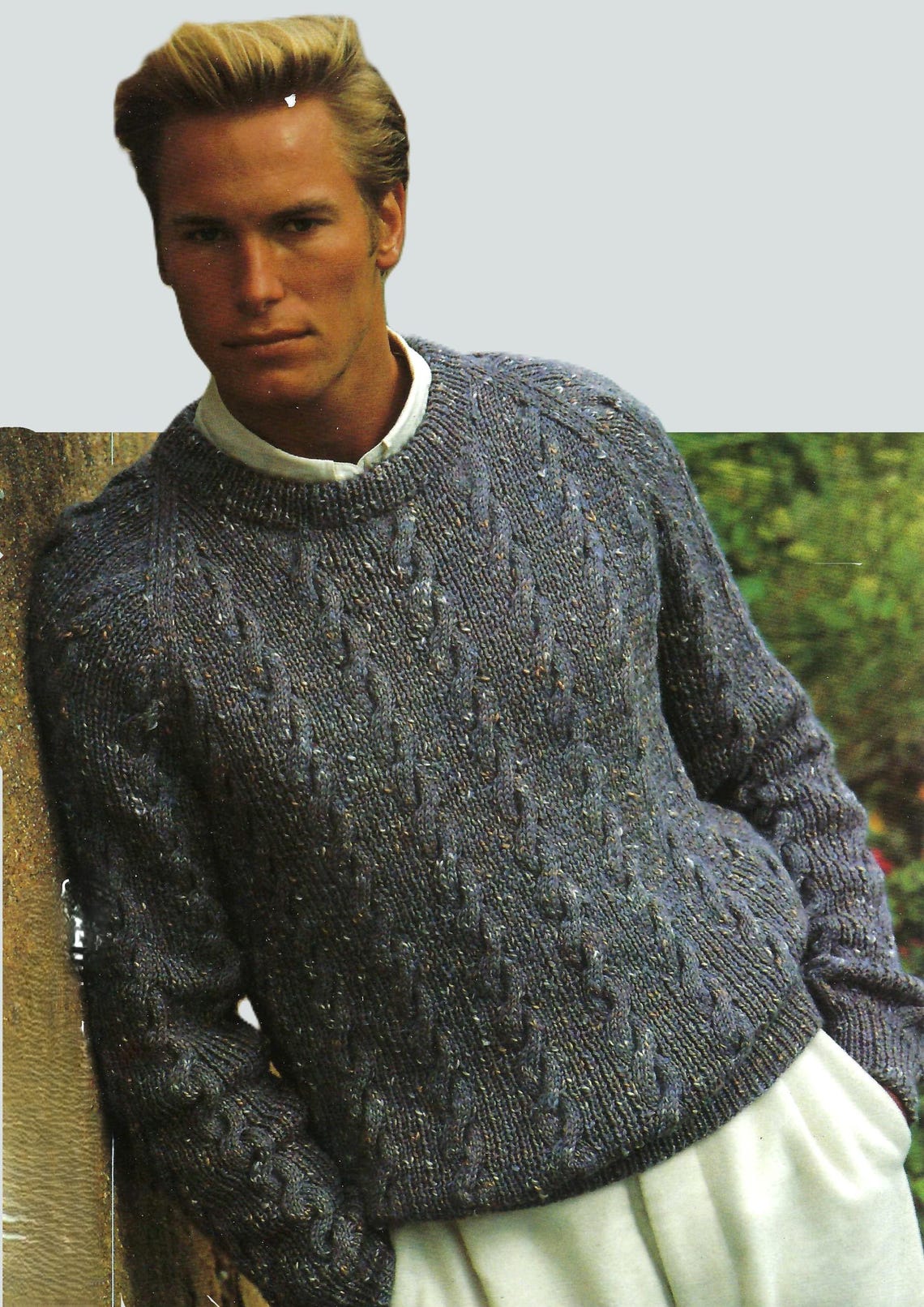 Classic Men's Cable Sweater Tweed Jumper Knitting Pattern PDF Gents ...