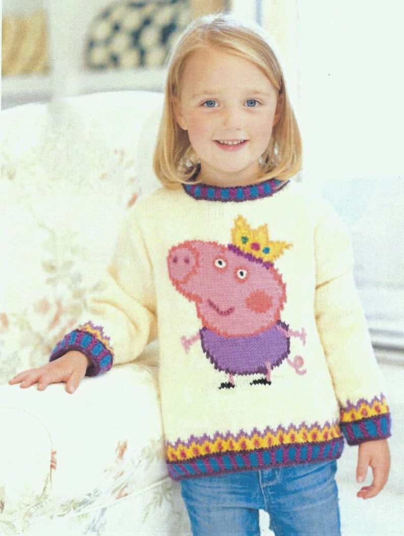 Knitting Pattern Peppa Pig Prince George Motif Sweater Boys Girls ...