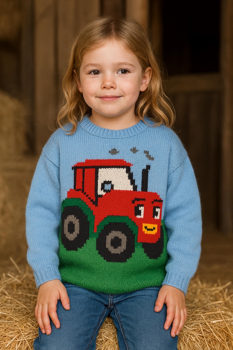 Child's Cute Tractor Motif Sweater Knitting Pattern PDF Boys Girls ...