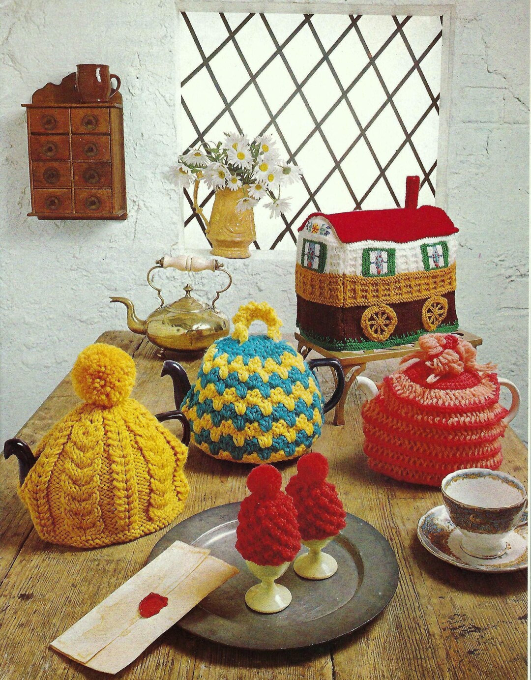 4 X Tea Cosy Knitting & Crochet Pattern PDF Caravan Teacosy Cable ...