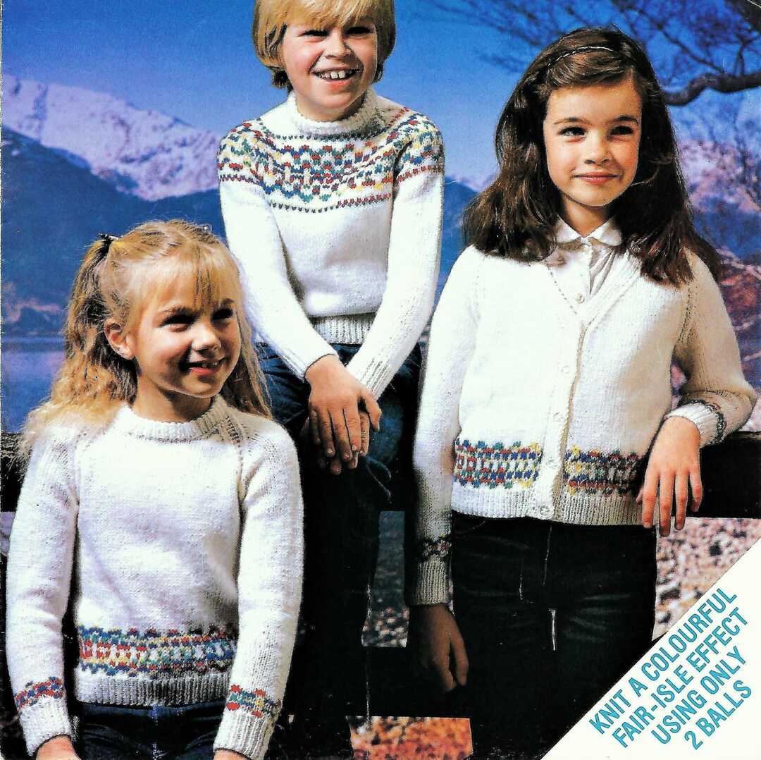 Childs Fair Isle Effect Raglan Cardigan Sweater Yoked Jumper PDF ...