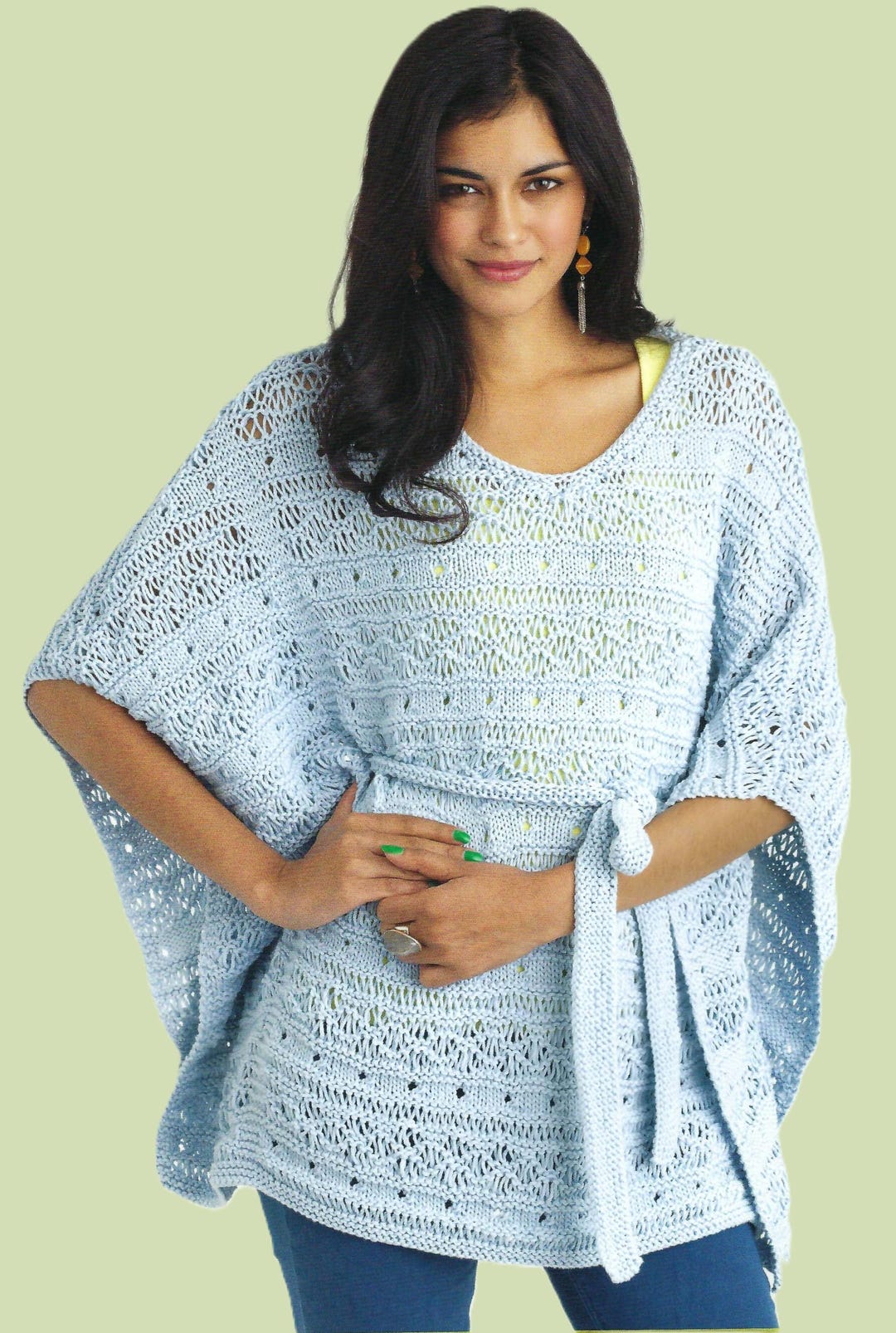 Womens Girls Lacy V Neck Poncho PDF Knitting Pattern Ladies Boho Square ...