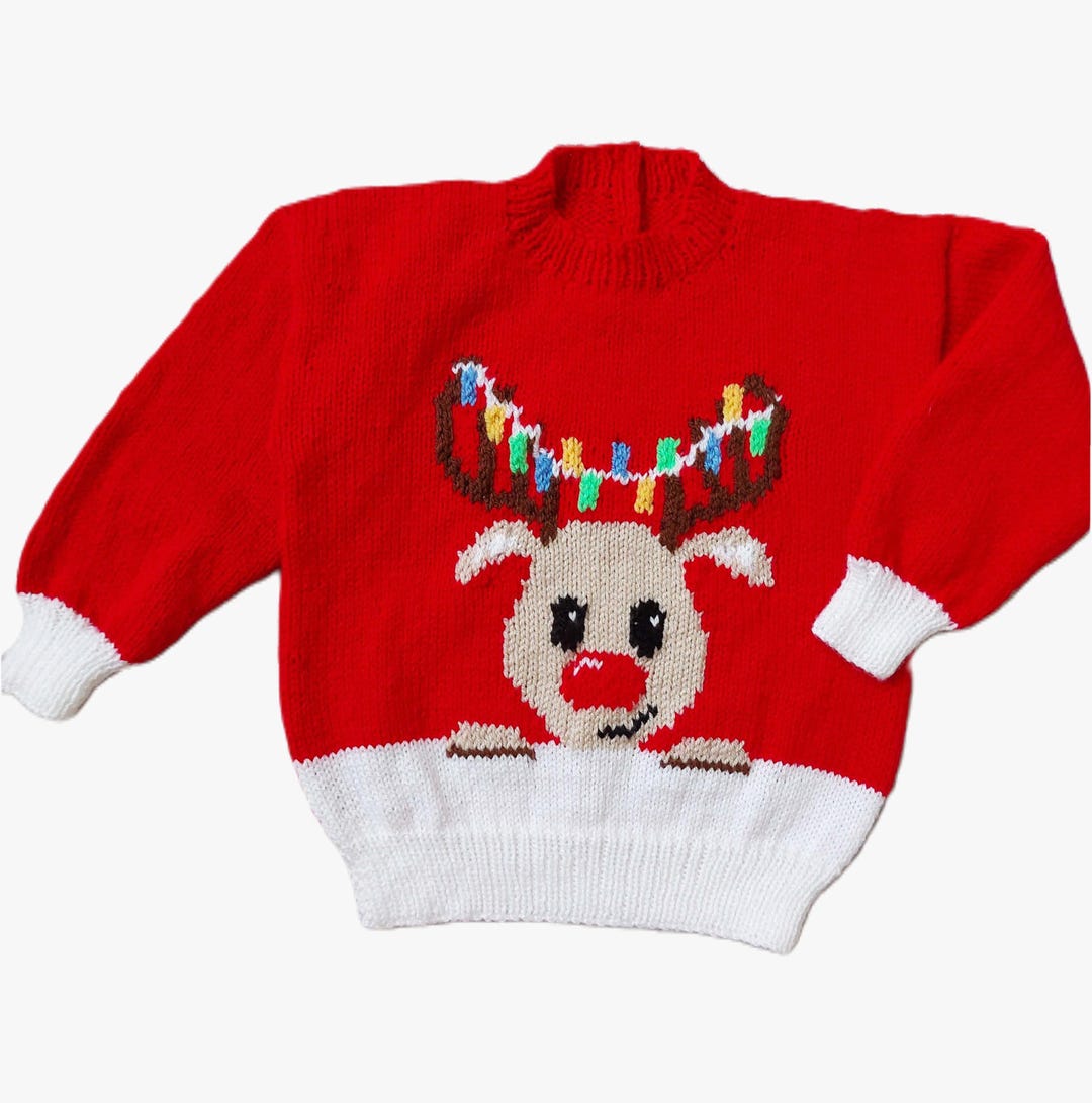 Knitting Pattern PDF Childs Reindeer Motif Christmas Sweater Boys Girls ...