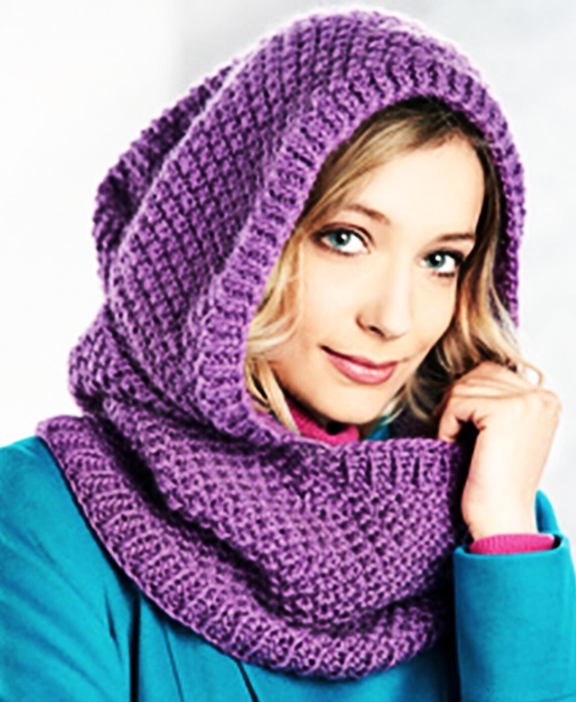 Ladies Snood Hood Womens Knot Stitch Warm Winter Accessory PDF Knitting ...