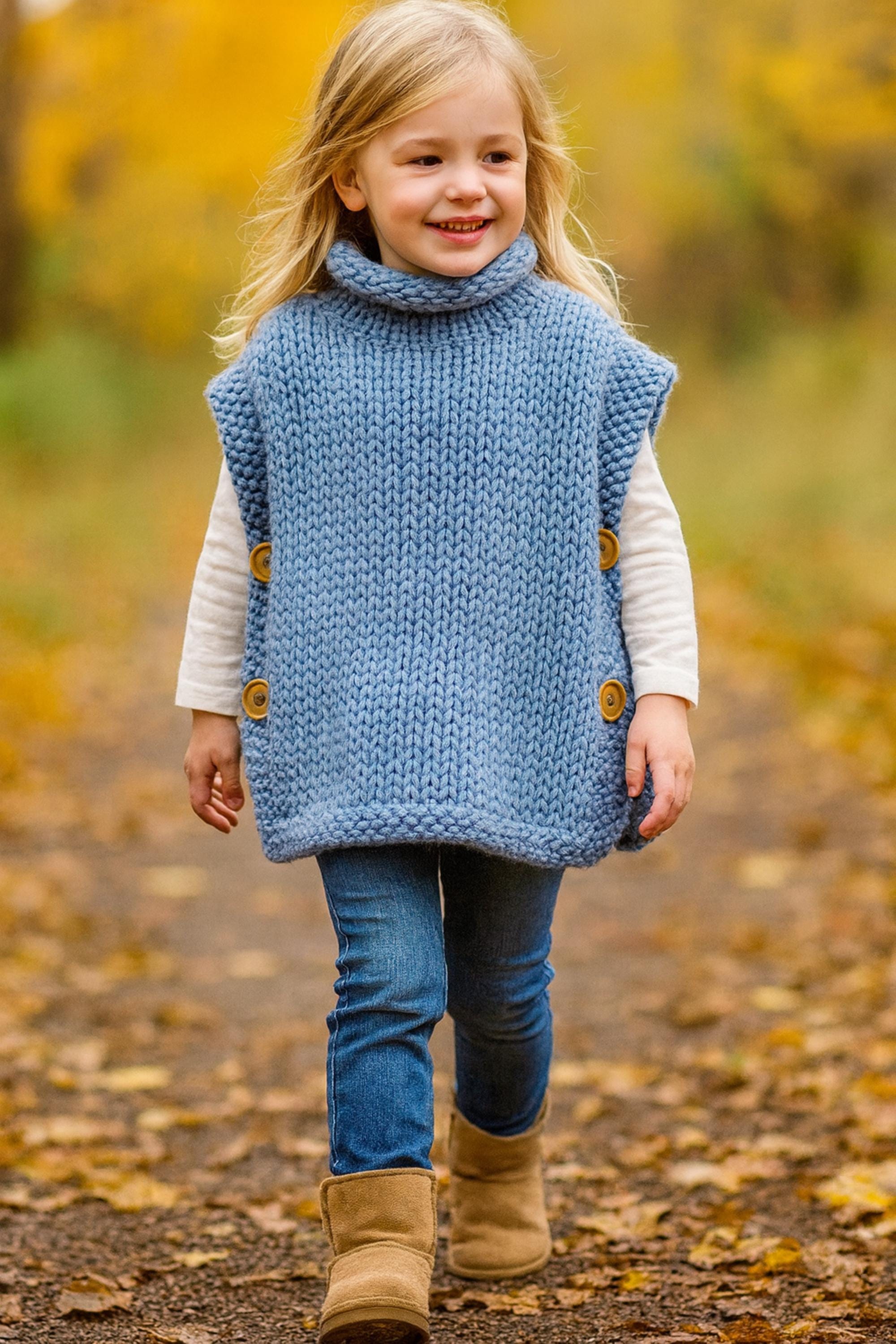 Easy Knit Super Chunky Child's Poncho Slipover Sweater PDF Knitting ...