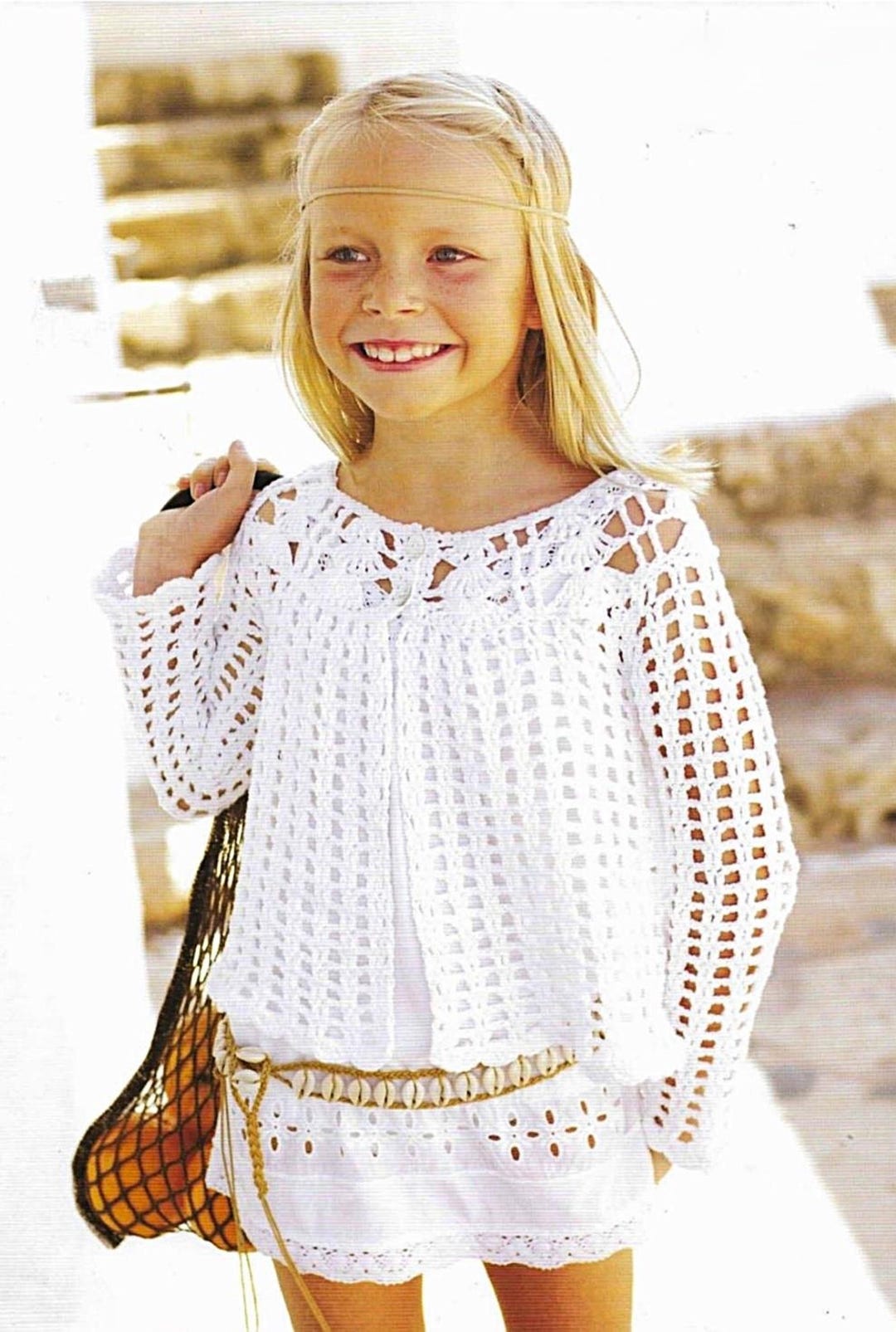 Crochet Pattern PDF Girls Long or Short Sleeve Mesh Jacket Lacy Yoked ...