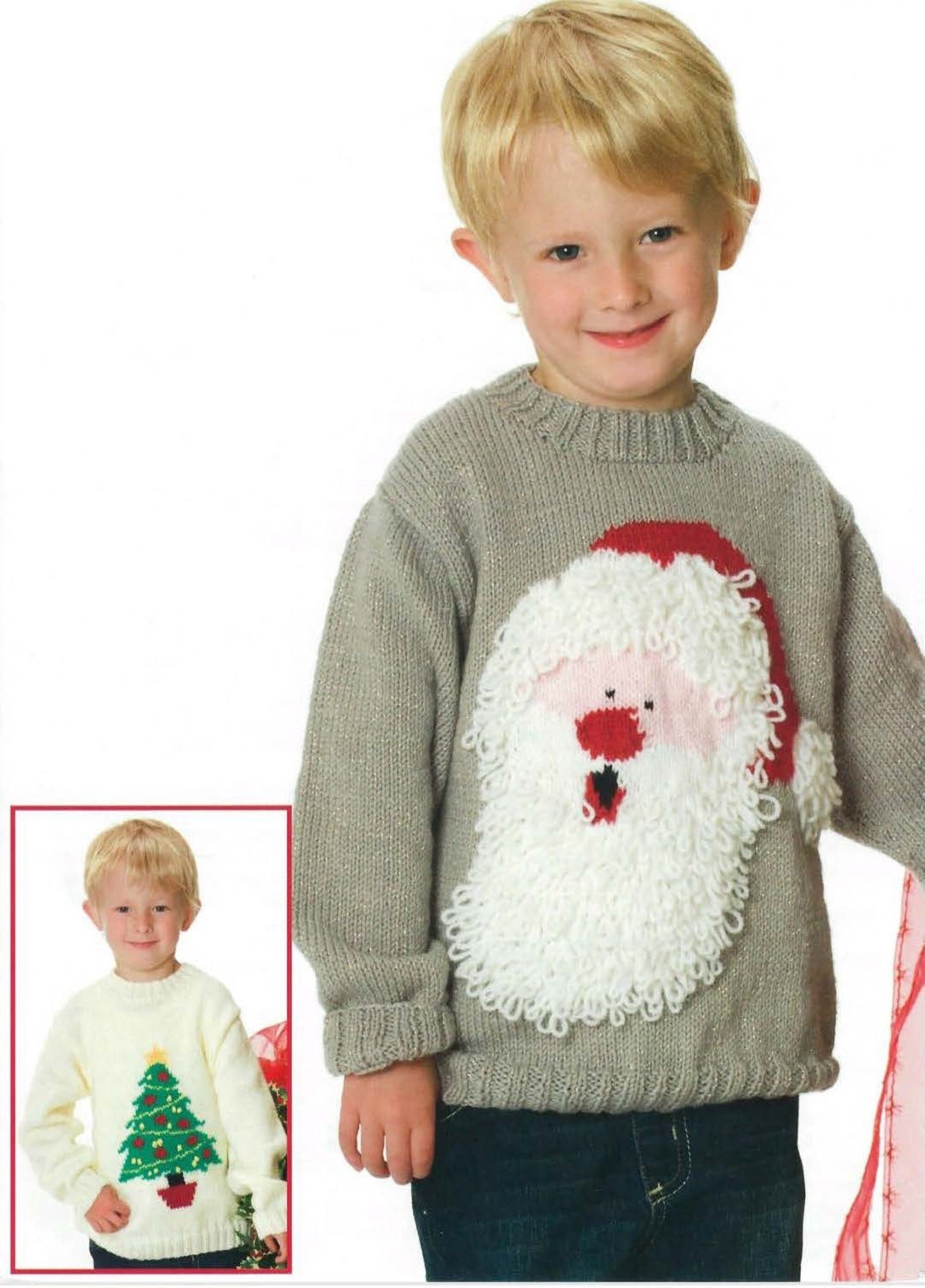 Boys Girls Christmas Sweater Santa & Xmas Tree Motif Jumper With Loopy ...