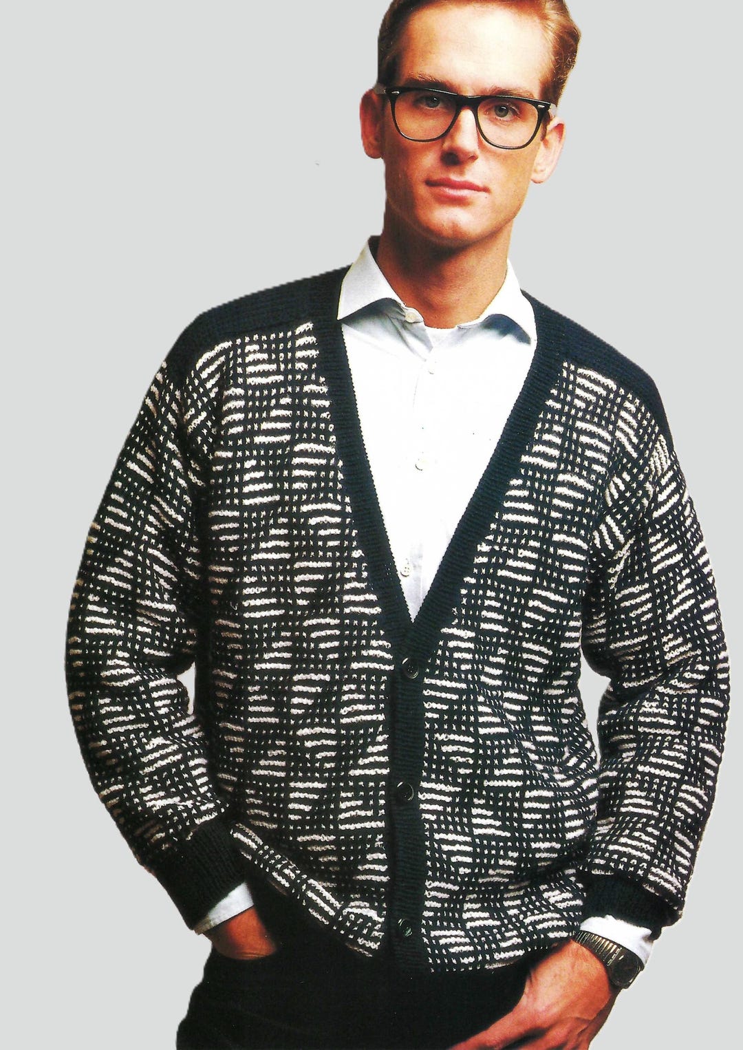 Easy Slip Stitch Colour Work Mens Cardigan Knitting Pattern PDF Gents ...