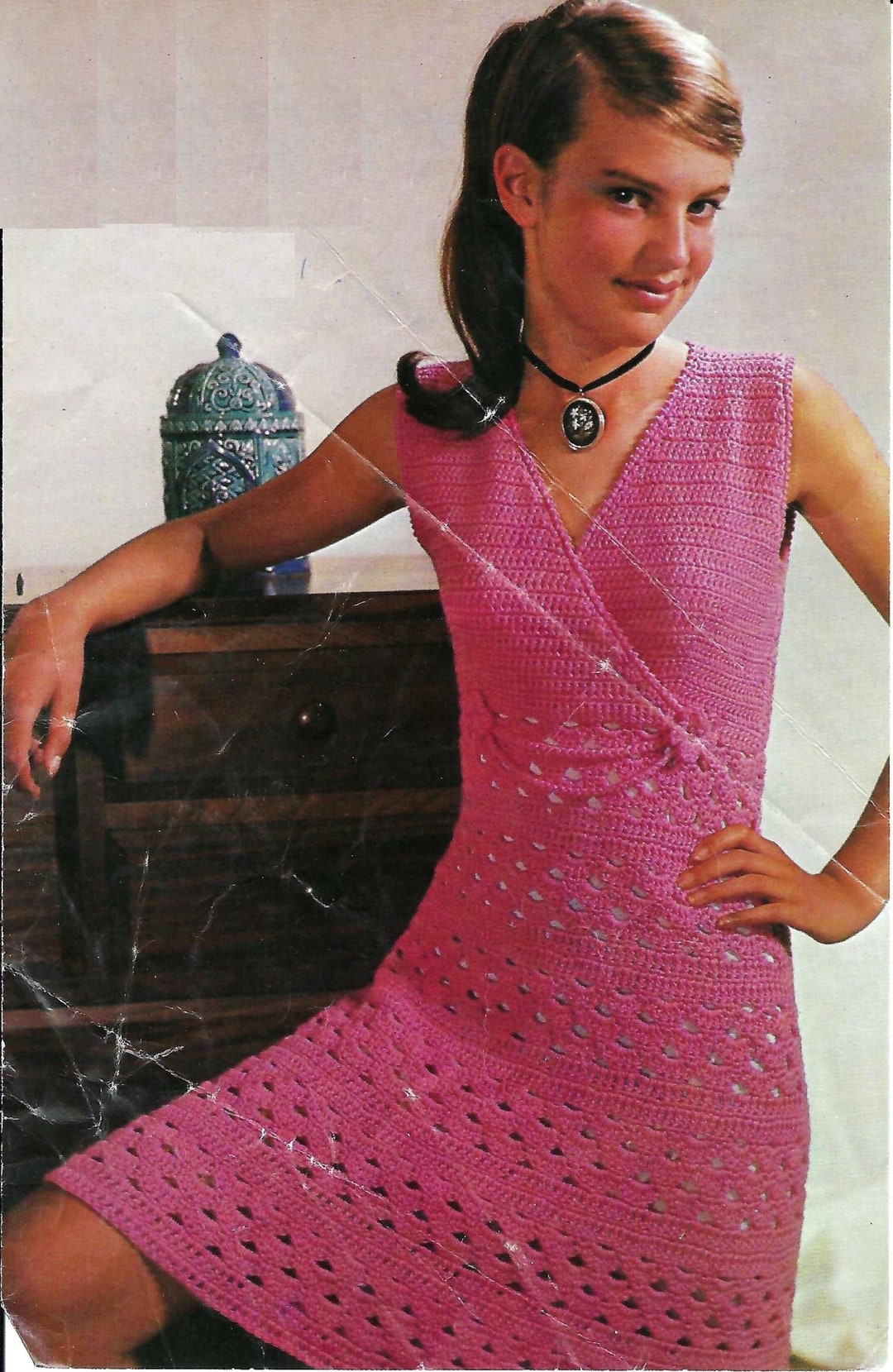 Womens PDF Crochet Dress Pattern Cross Over Bodice Ladies Sleeveless ...