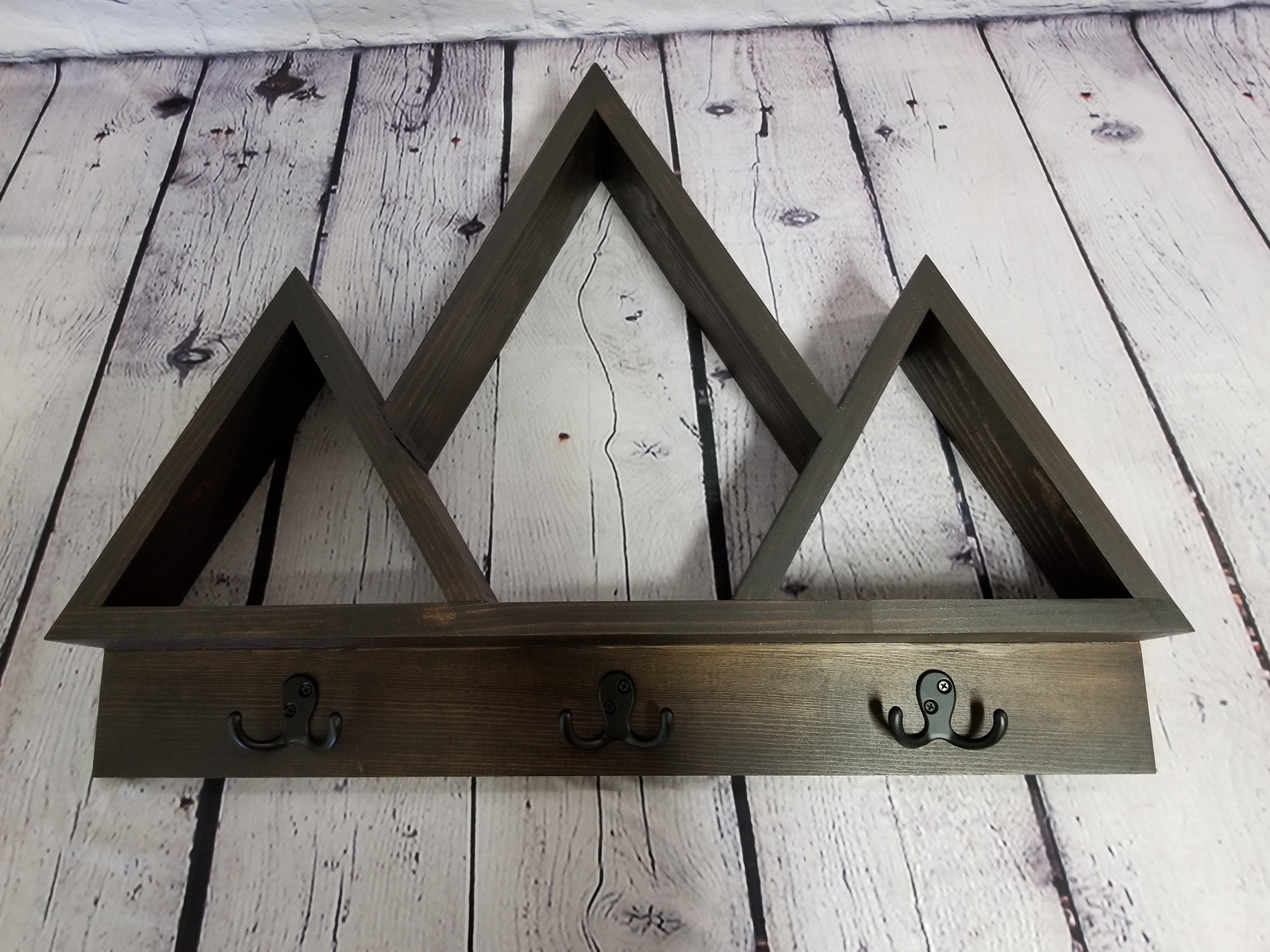 Rustic Mountain Wall Shelf With Hooks, Handmade Shelf, Nursery Decor ...